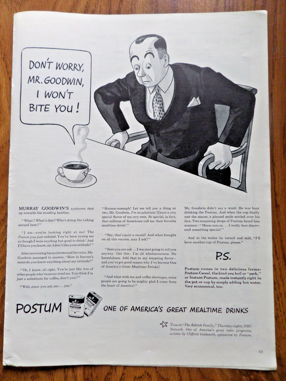 1943 Instant Postum Ad One of America's Great Mealtime Drinks Mr ...