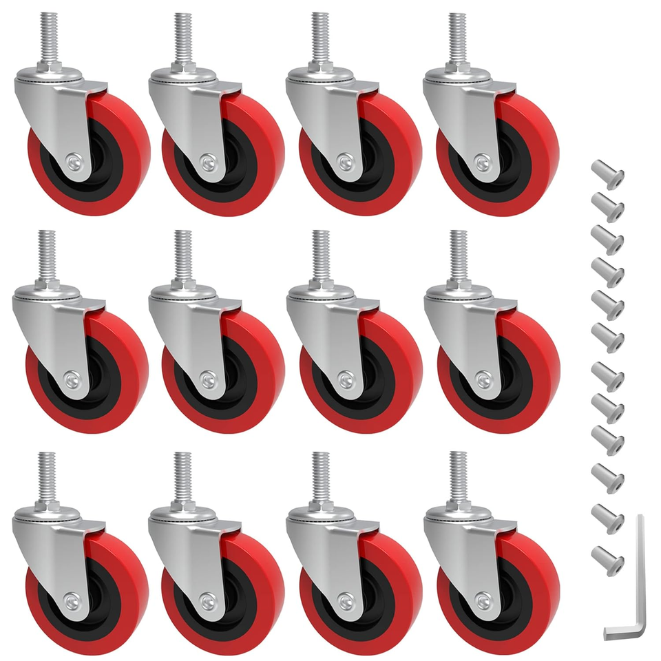 12 Pack 2.5" Heavy Duty Swivel Caster Wheels Creeper Cart M10 Thread ...