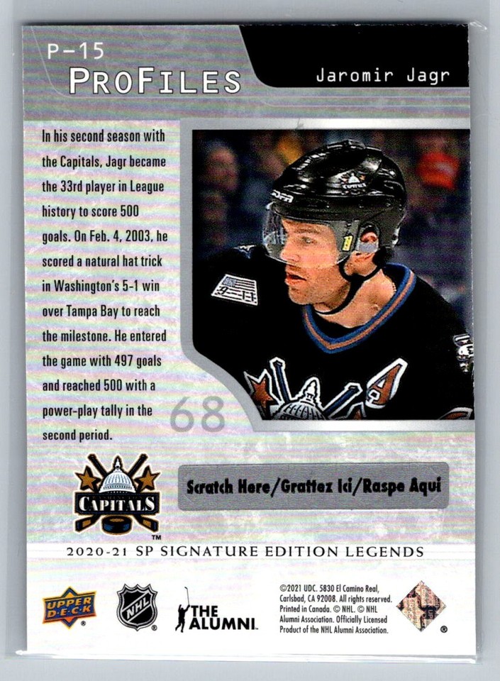 2020-21 SP Signature Edition Legends Profiles Jaromir Jagr Washington ...