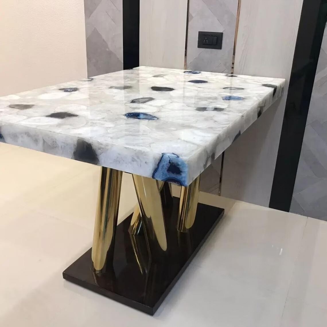 Rectangle White Quartz Dining Table, Kitchen Slab Table, Quartz Coffee ...