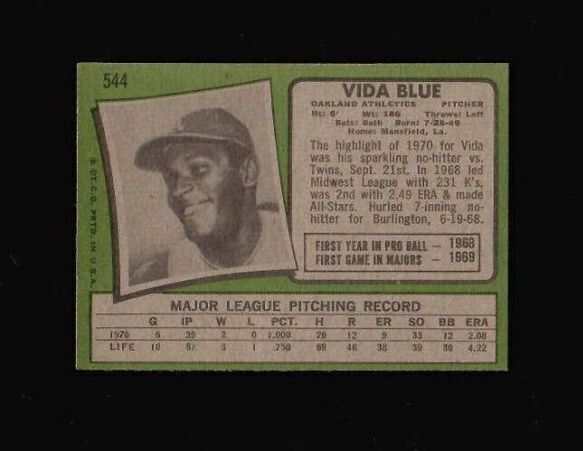 1971 Topps #544 VIDA BLUE A's NMMT | eBay