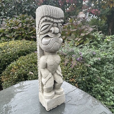 15" Outdoor Tiki Man Garden Statue Concrete Polynesian Island Totem ...