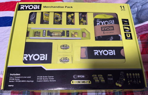 Ryobi Merchandise Pack 11 Piece Brand New Socks Keychains Stubby Cooler ...
