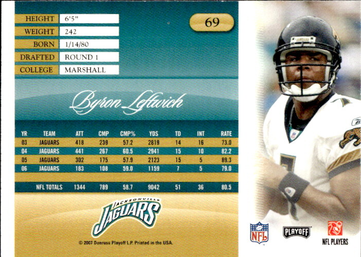 2007 Playoff Prestige Byron Leftwich 69 Jacksonville Jaguars | eBay