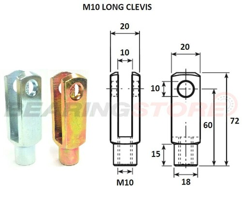 CLEVIS FORK LONG + SPRING PIN, M5 M6 M8 M10 M12 *RIGHT HAND THREAD ...