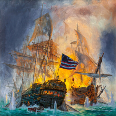 Burning ship at sea oil painting Giclee Art HD Printed on canvas L2844 ...