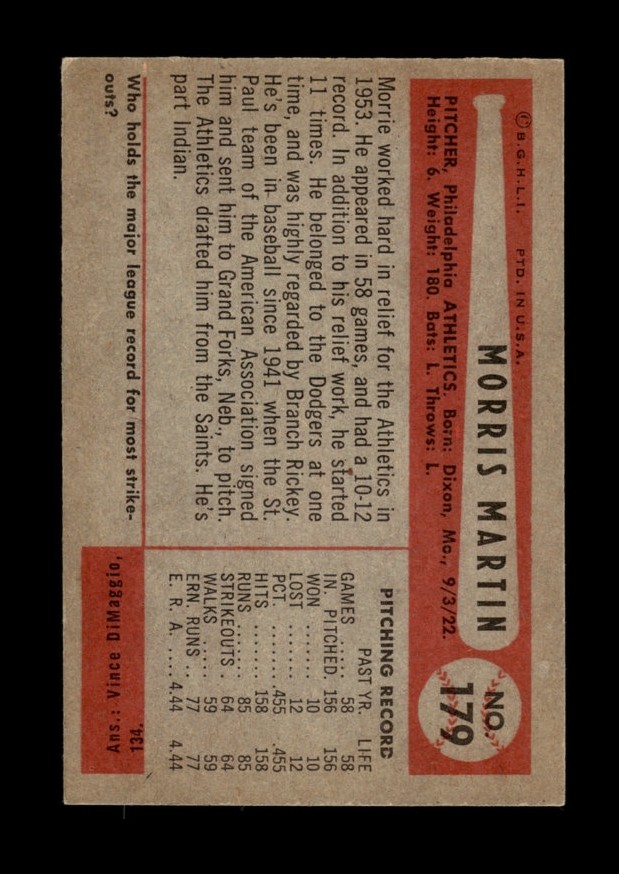 1954 Bowman Set-Break #179 Morris Martin EX-EXMINT *GMCARDS* | eBay