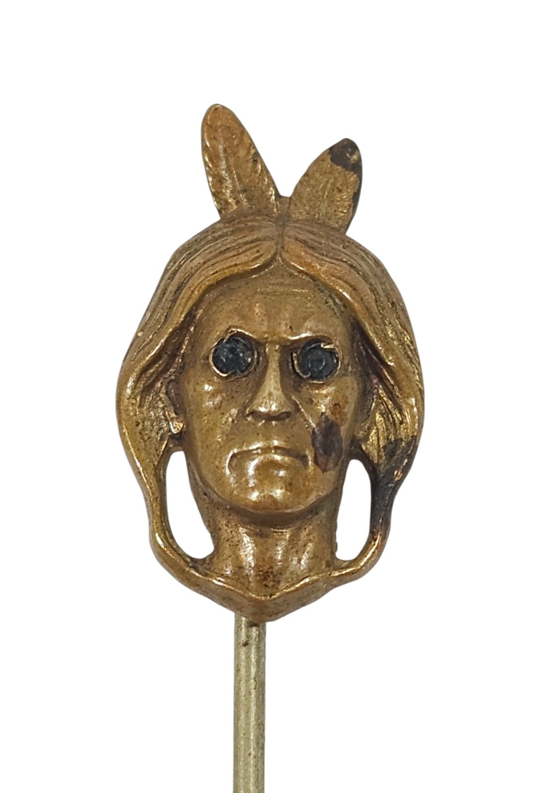 Antique Native American Indian Brave Head Stickpin w/… - Gem