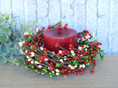 Pip Berry Candle Ring / Red, Green & Cream Berry Ring / Christmas ...