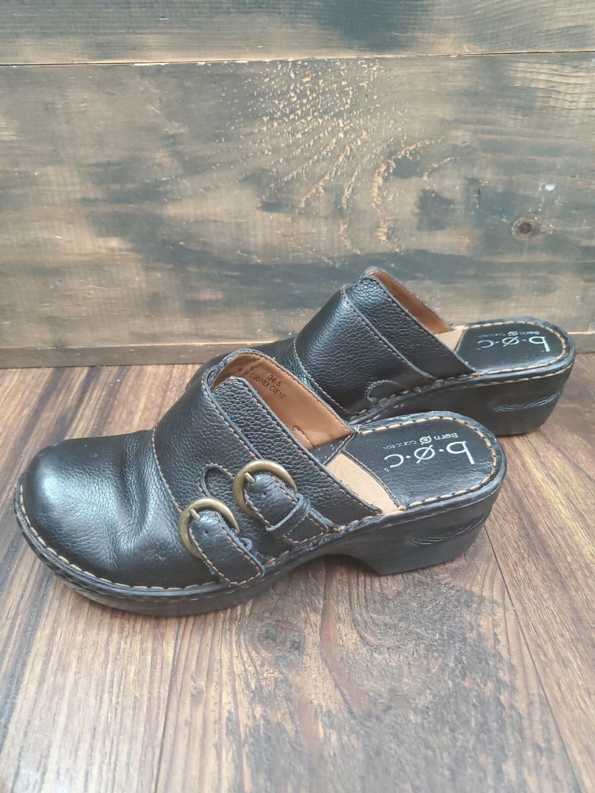 BOC Born Concept Black Leather Double Buckle Clog Hee… - Gem