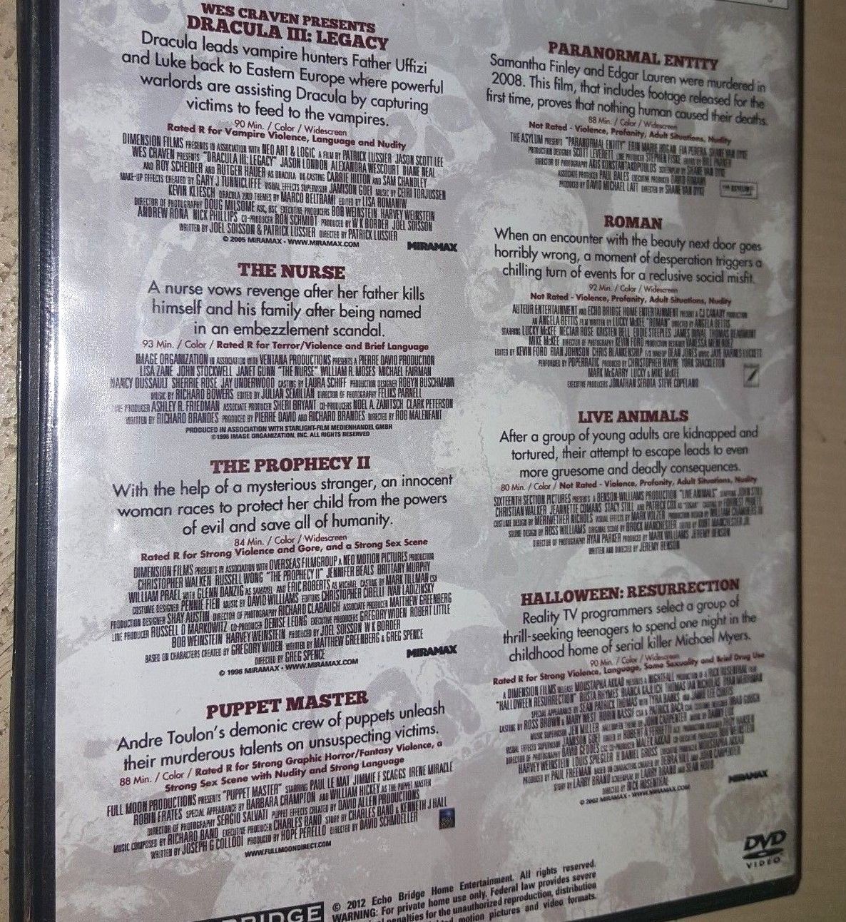 8Movie DVD ROMAN,Wes CRAVEN Lisa ZANE Janet GUNN Jennifer BEALS Barbara ...