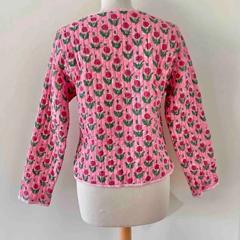 Pink Quilted Cotton Patchwork Jacket Handmade Cotton Jacket Women's ...