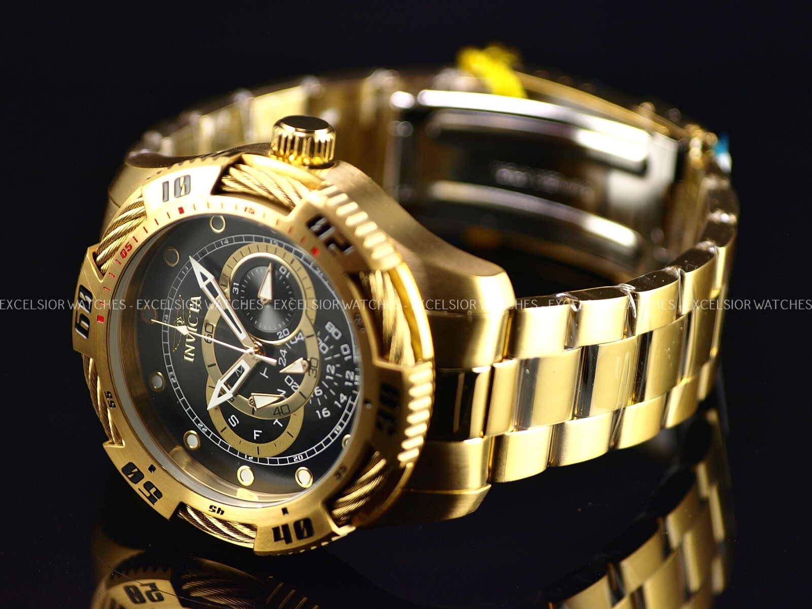 Rare Invicta Men's 50mm Speedway BOLT Day Date GMT Quartz Black Dial GT ...