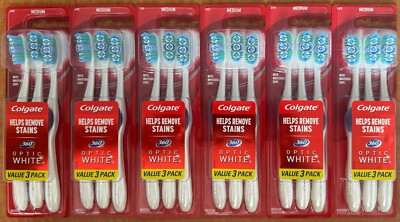 Colgate 360 Optic White toothbrush Medium Help Remove Stains 6Pack of 3 ...