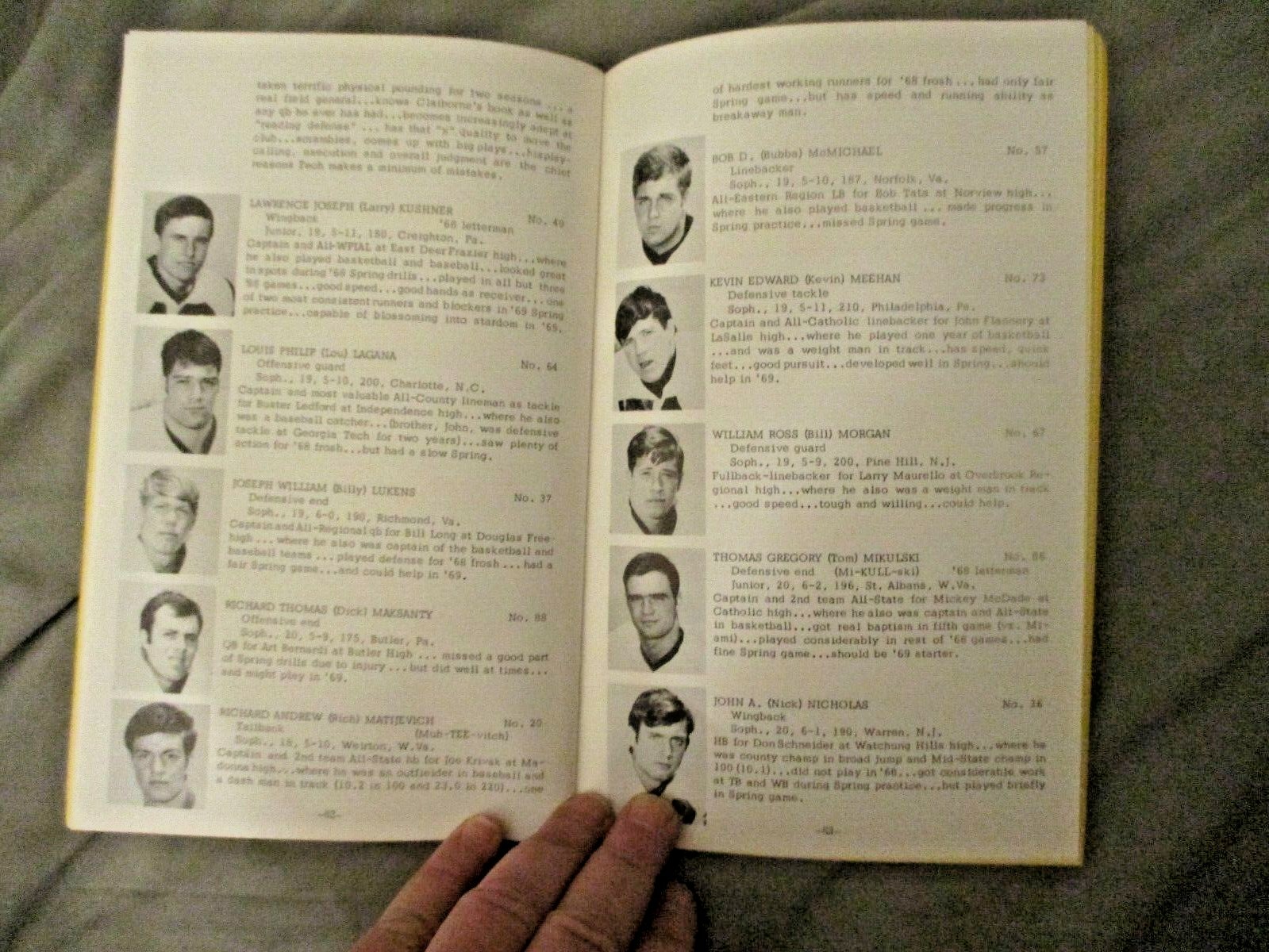 1969 VIRGINIA TECH FOOTBALL MEDIA GUIDE Yearbook JERRY CLAIBORNE TERRY ...