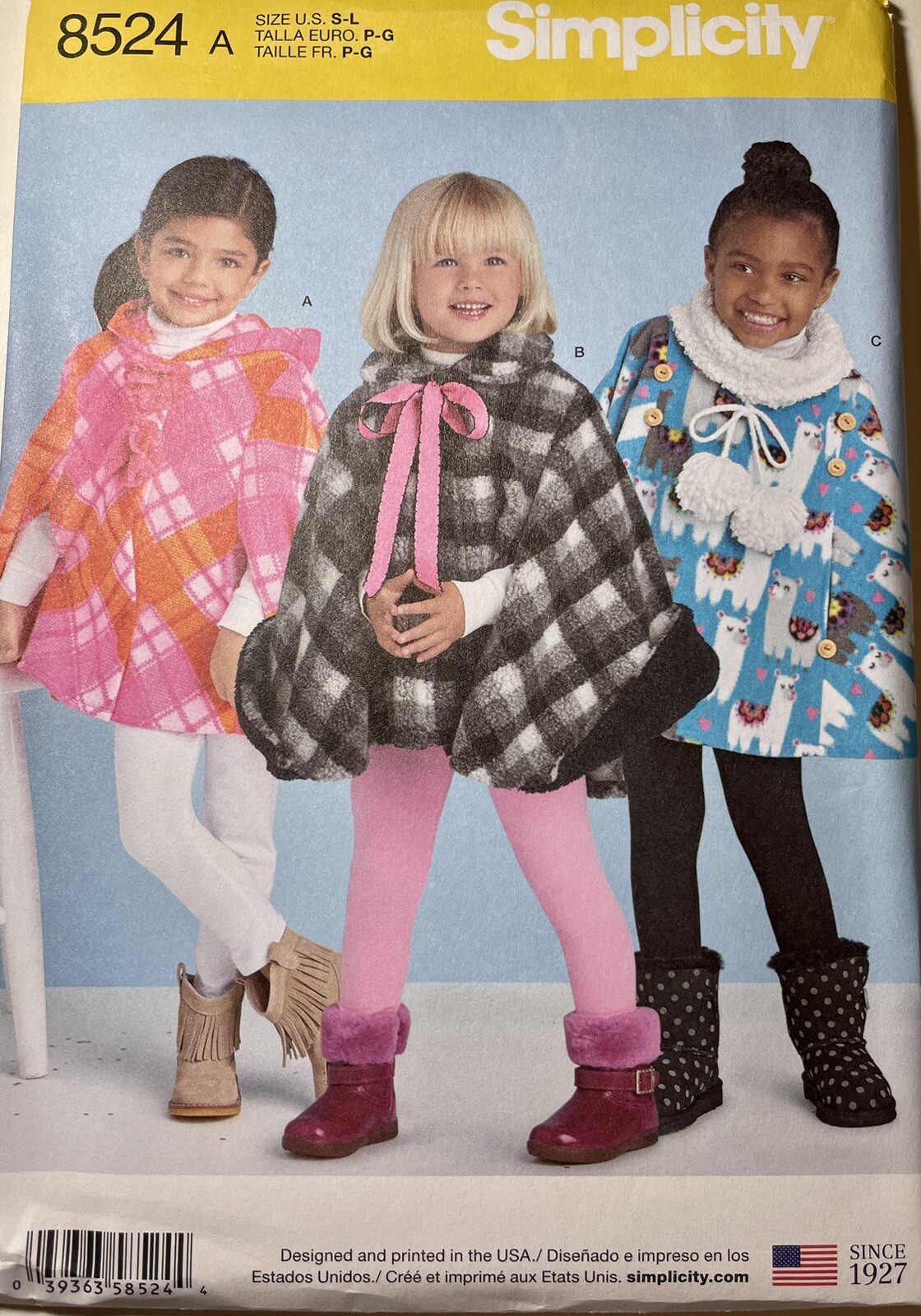Simplicity Sewing Pattern 8524 Childs Ponchos For Fleece Size S-L 3-8 ...