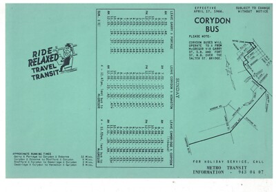 1966 Winnipeg Canada Bus Schedule and Route Map Corydon | eBay