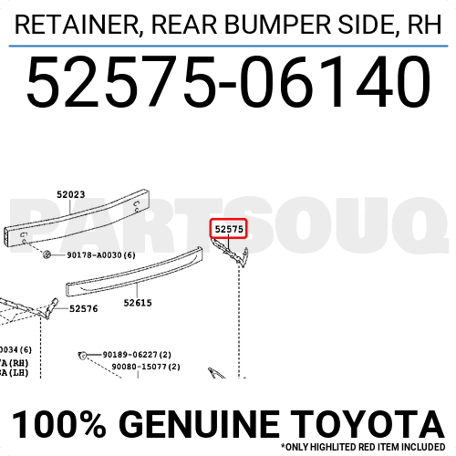 5257506140 Genuine Toyota RETAINER, RR BUMPER 52575-06140 | eBay