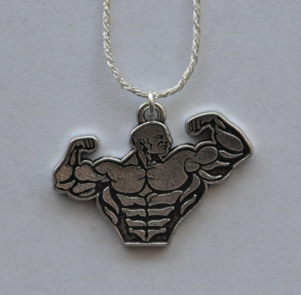 Flexing Bodybuilder Charm 925 Solid Sterling Silver Chain Bodybuilding ...
