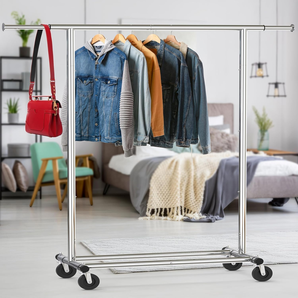 Heavy Duty Clothes Rack with Wheels, 102 to 166 Cm Extensible Rod ...