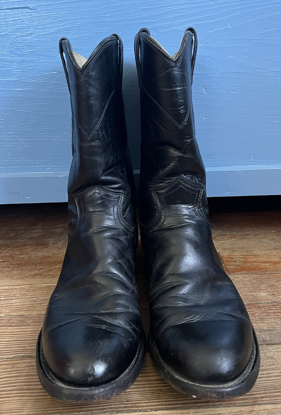 Justin Black Roper Boots 3133 Western Leather Ranch Wear USA Made Men's ...