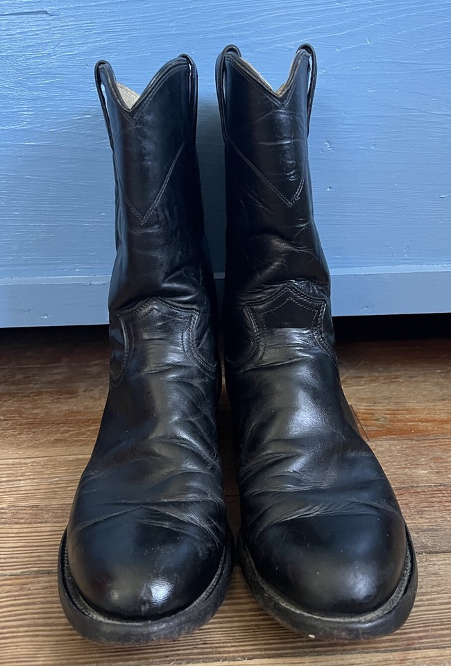 Justin Black Roper Boots 3133 Western Leather Ranch Wear USA Made Men's ...