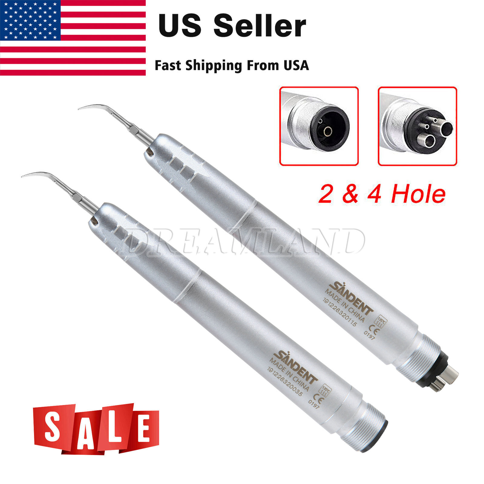 Dental Piezo Ultrasonic Air Scaler Handpiece Hygienist 2/4 Holes With 3 ...