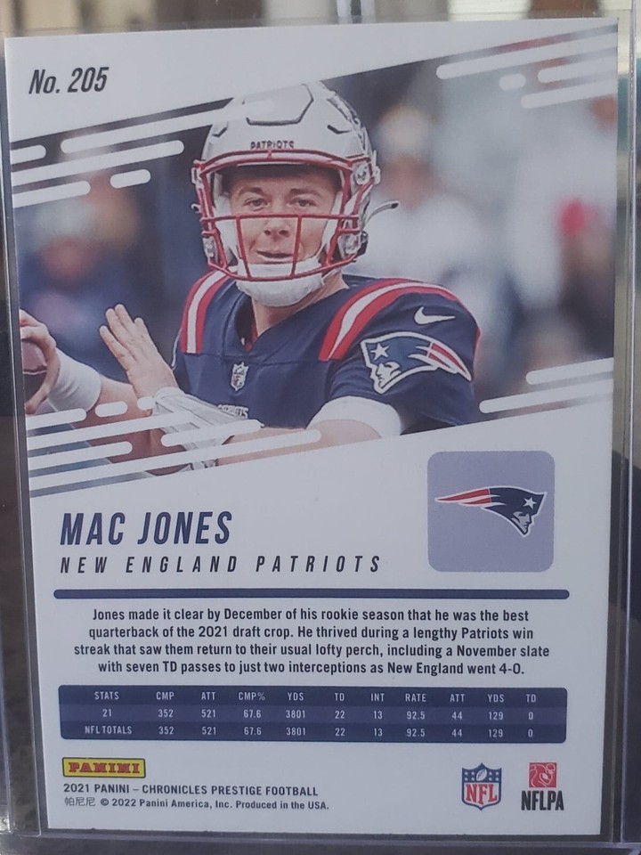 2021 Mac Jones Rookie Card RC Panini Chronicles Prestige #205 Patriots ...