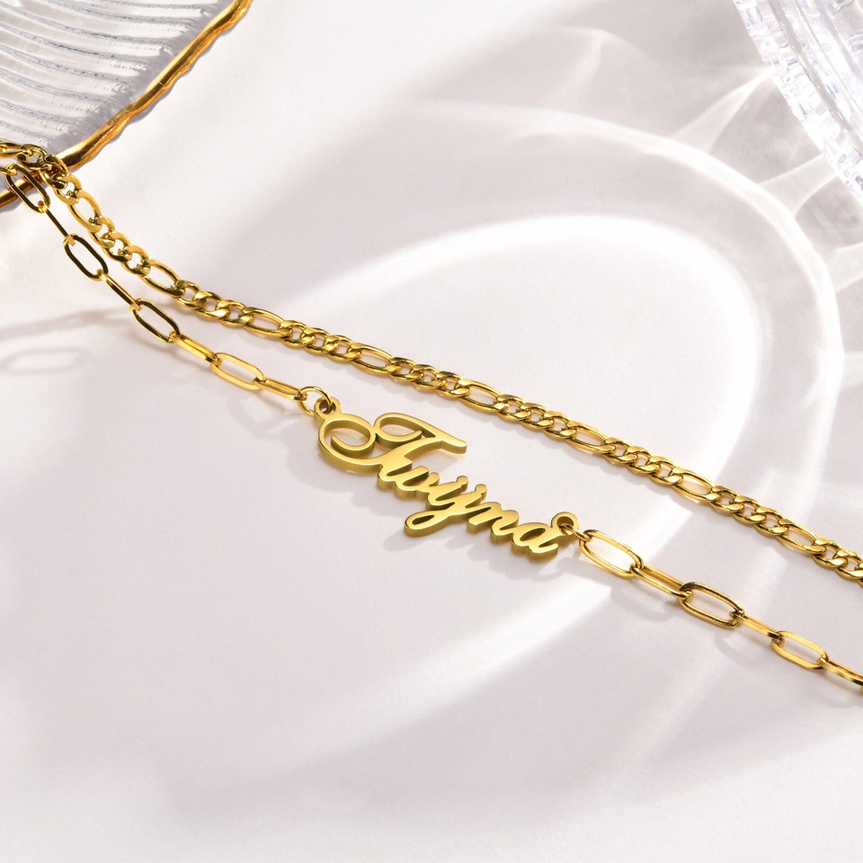 Stainless Steel Full Light Name Customized Double Layer Bracelet Gold ...