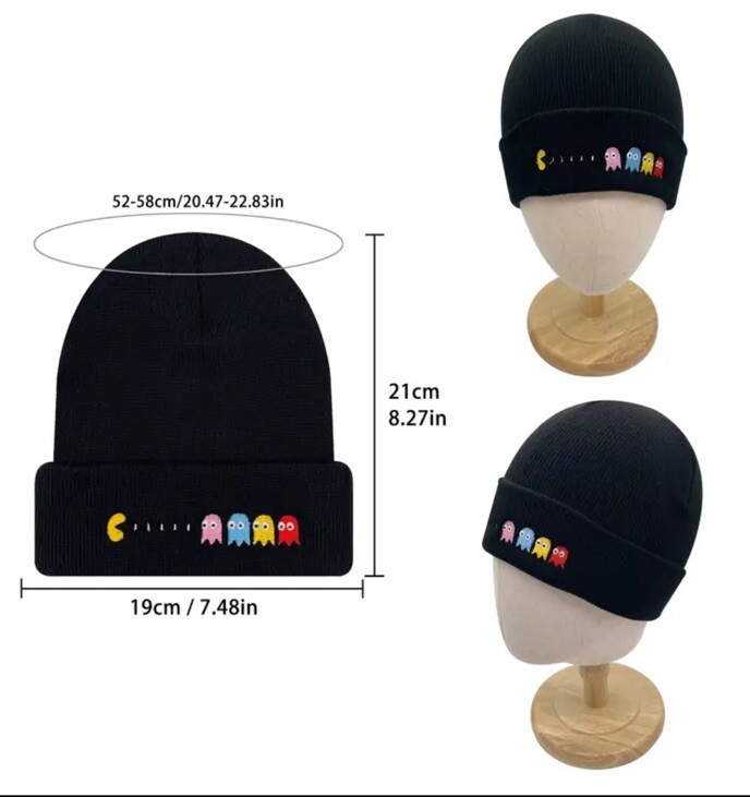 PAC Man Ghosts Beanie Knit Hat Black Video game Retro | eBay