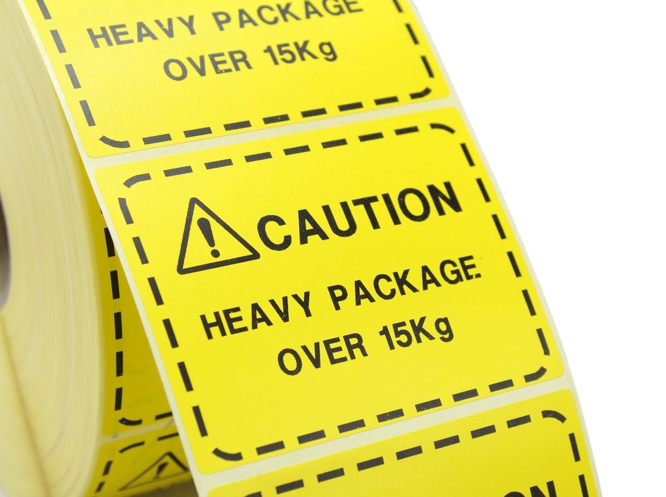 Caution Heavy Package over 15kg. Bright Yellow Shipping Labels ...