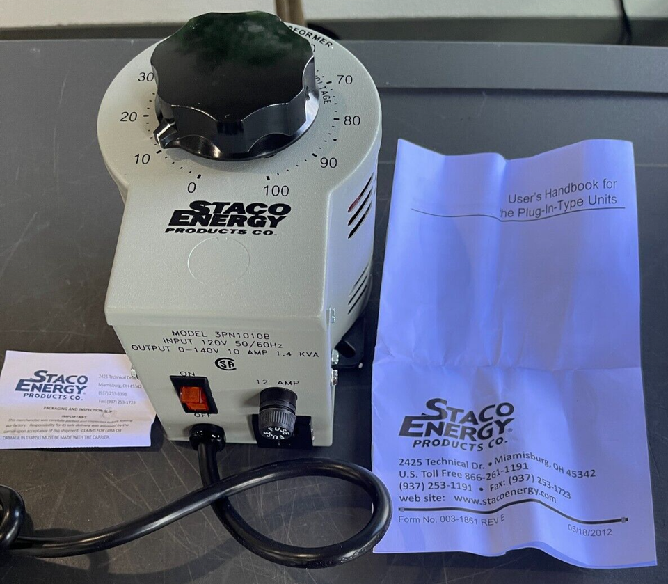 STACO ENERGY Type 3PN1010B INPUT 120 V 50/60Hz Autotransformer | eBay