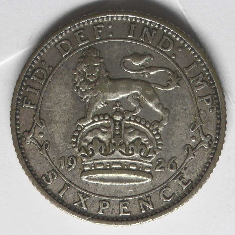 SIXPENCE 1926 KING GEORGE V 500 GRADE SILVER 6d TANNER COIN GREAT ...