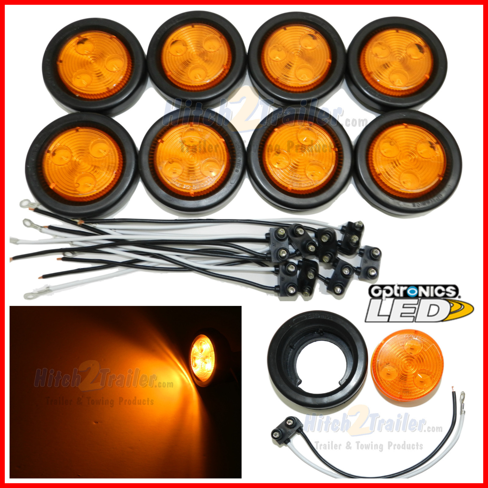 (8) Optronics Amber 2" Round 3 LED Side Marker Clearance Trailer Truck ...
