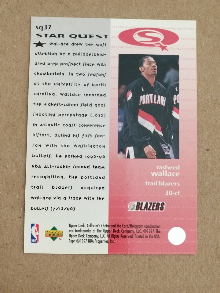 1997-98 Upper Deck Collector's Choice Star Quest Rasheed Wallace #SQ37 | eBay