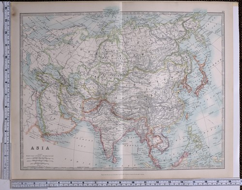 1915 LARGE MAP ASIA INDIA ARABIA PERSIA AFGHANISTAN TIBET SIAM CHINA ...