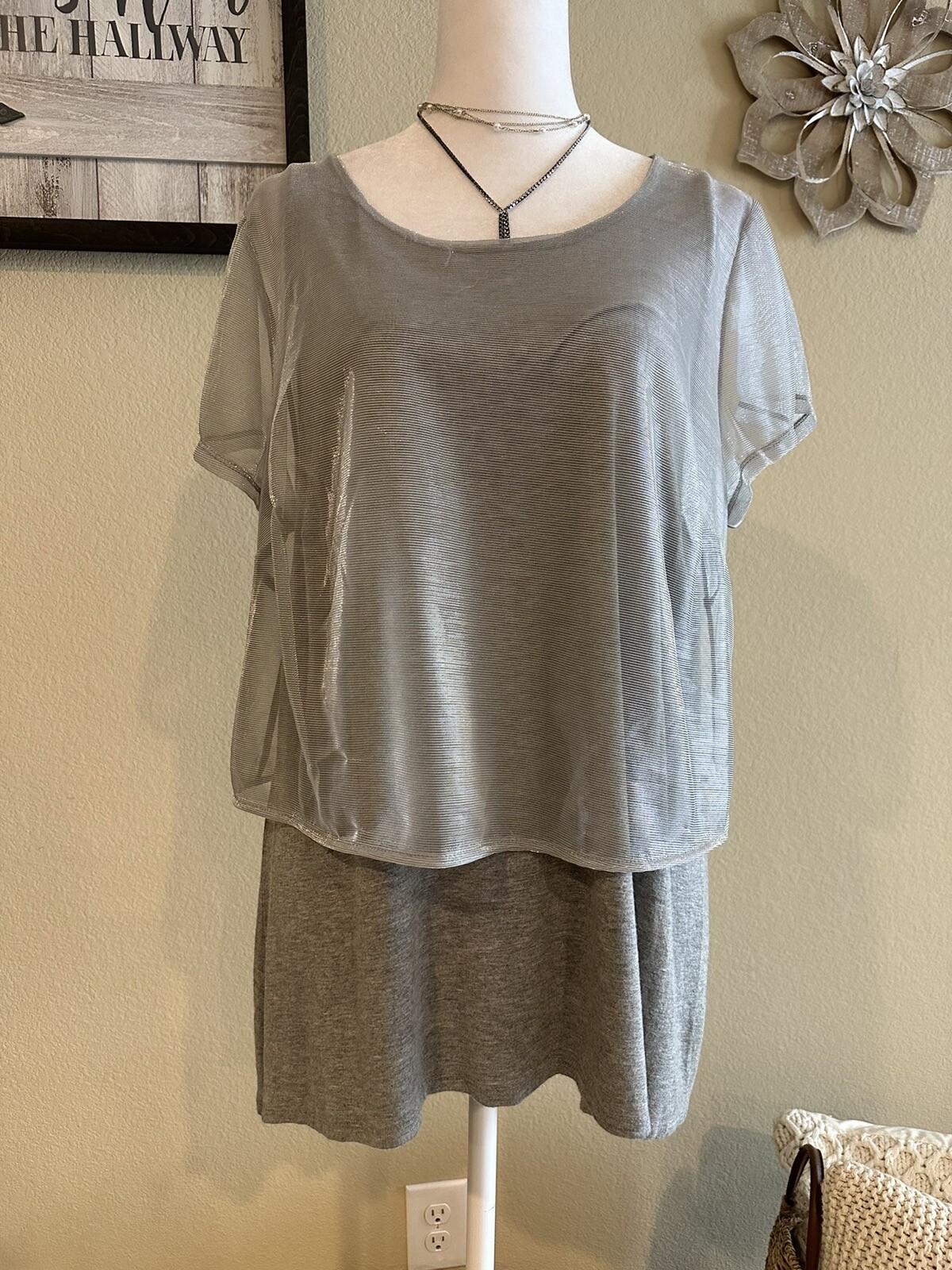 Lane Bryant Women’s Gray Sheer Mesh Top w/ attached Gray Sleeveless Top ...