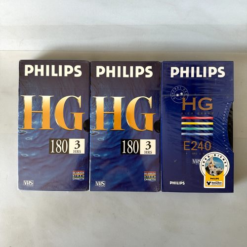 3x PHILIPS Hi-Grade HG (2x) 240 + (1x) 180 Min VHS Blank Video Cassette ...