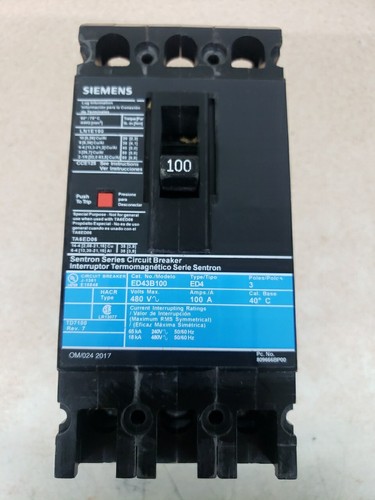 NEW TAKE OUT SIEMENS ED43B100 CIRCUIT BREAKER 100 AMPS 3 POLE 480V | eBay
