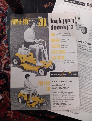 200 Riding Mower Hahn Eclipse Lawn Operating Manual Parts List 4070 ...