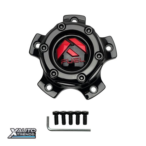 Fuel Off-Road Gloss Black Wheel Center Cap Black Rivets and Red Logo ...