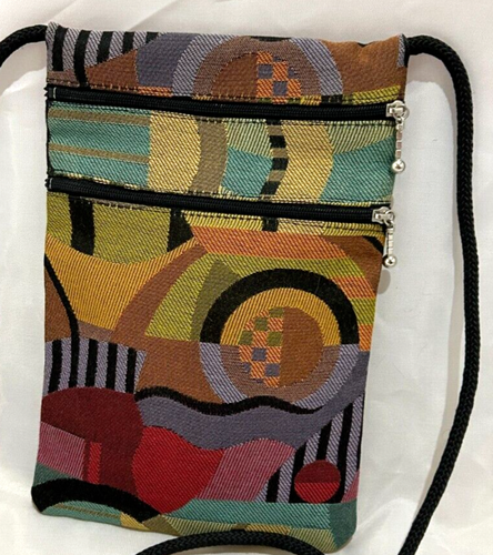 Multi Geometric 6.5X9.5" Purse Bag w 2 Zip Pockets & 45" Handle | eBay