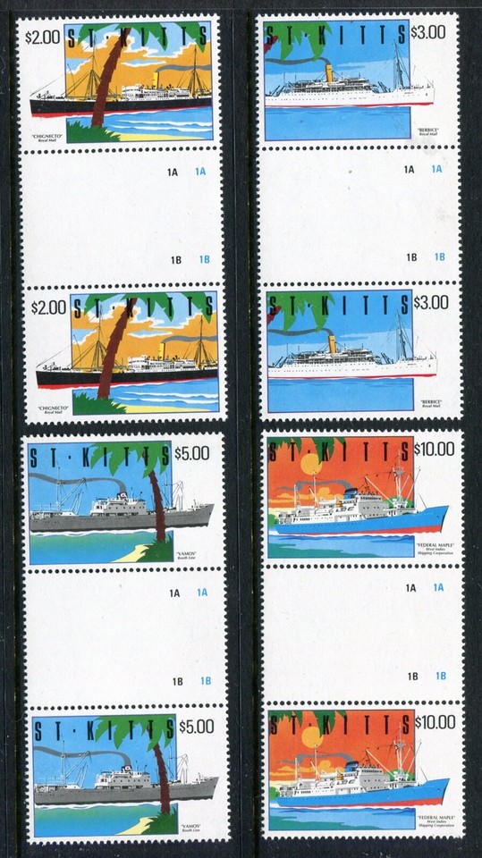St Kitts 294-07 MNH Definitive Ships Steam Sailing Cargo 1990 Gutter ...
