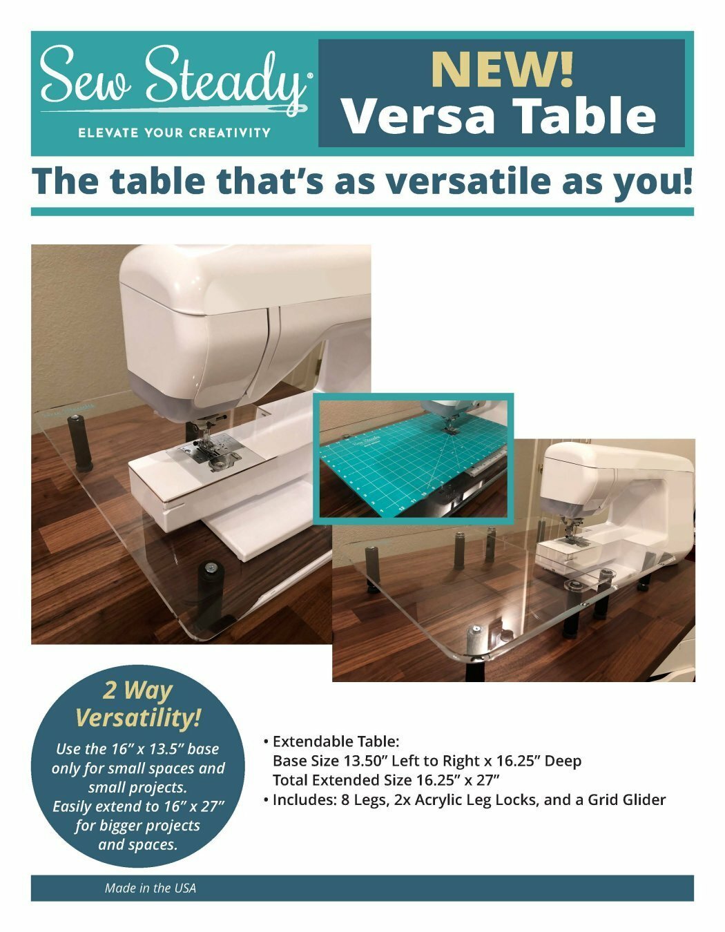 NEW SINGER Sew Steady Versa Table 16” x 13.5” or Extend to 16” x 27” | eBay