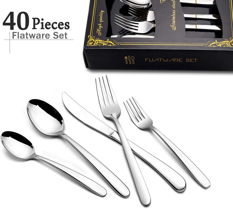 40-Piece Heavy Duty Silverware Set,HaWare Stainless Steel Solid ...