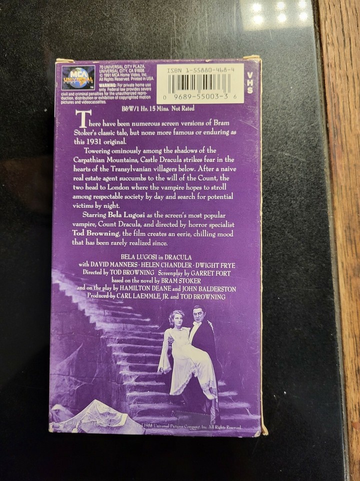 Dracula (1931) VHS, 1991 MCA Universal Monsters Classic Collection ...