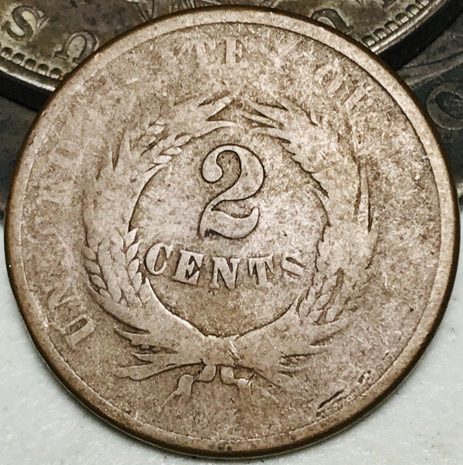 1867 Two Cent Piece 2C Ungraded Post Civil War Date US Copper Coin ...