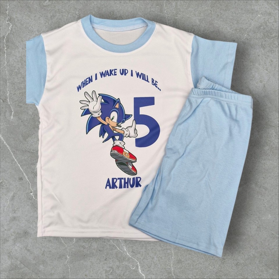 Personalised children birthday pyjamas Sonic Theme SHORT SLEEVE | eBay UK