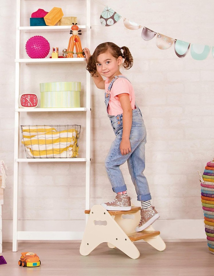 B. toys- spaces- Step Stool for Kids – Ivory & Wood Stepping ...