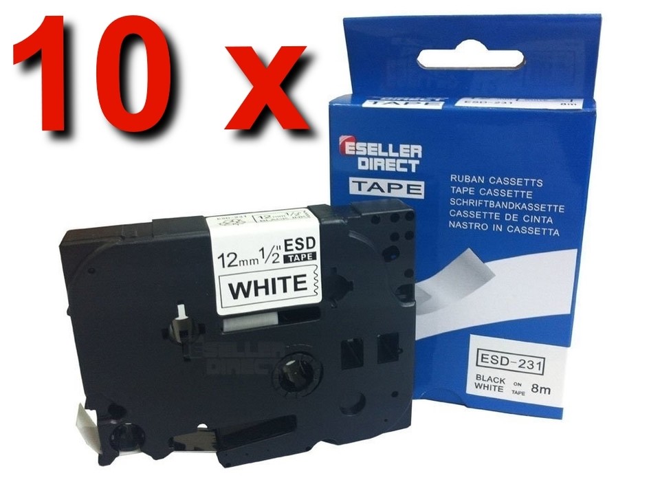 10 Brother TZ 231 Tze 231 12mm x 8m Compatible Brother P-Touch Black On ...